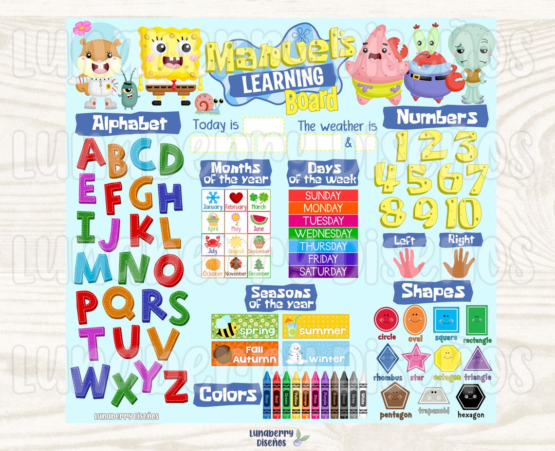 Spongebob Learning Board Learning room spongebob Learning | Etsy