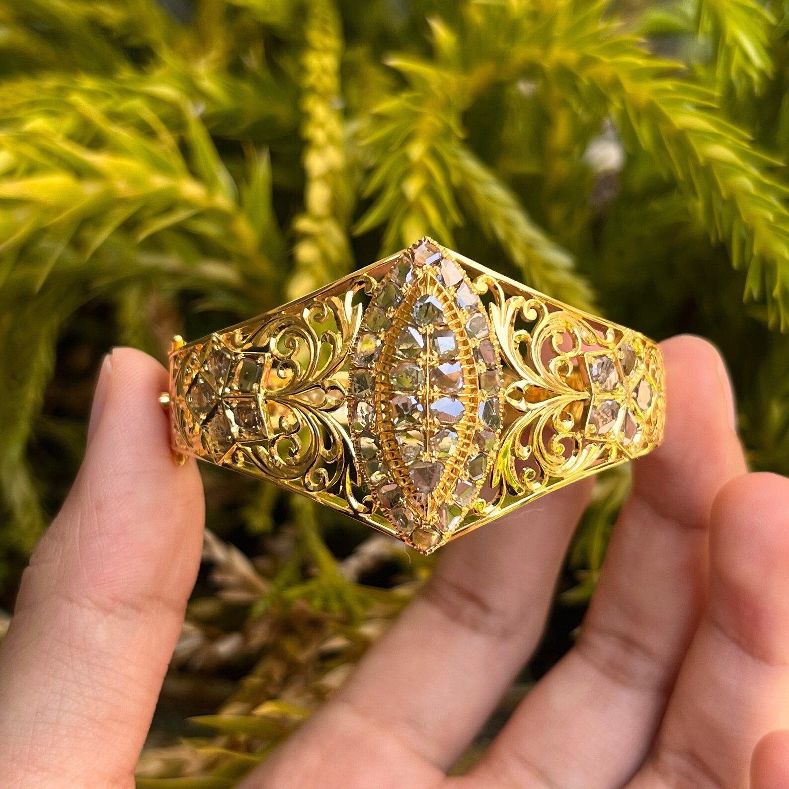 8K Polki Cut Diamond Marquise Filigree Bangle 2.50 CTW - Etsy