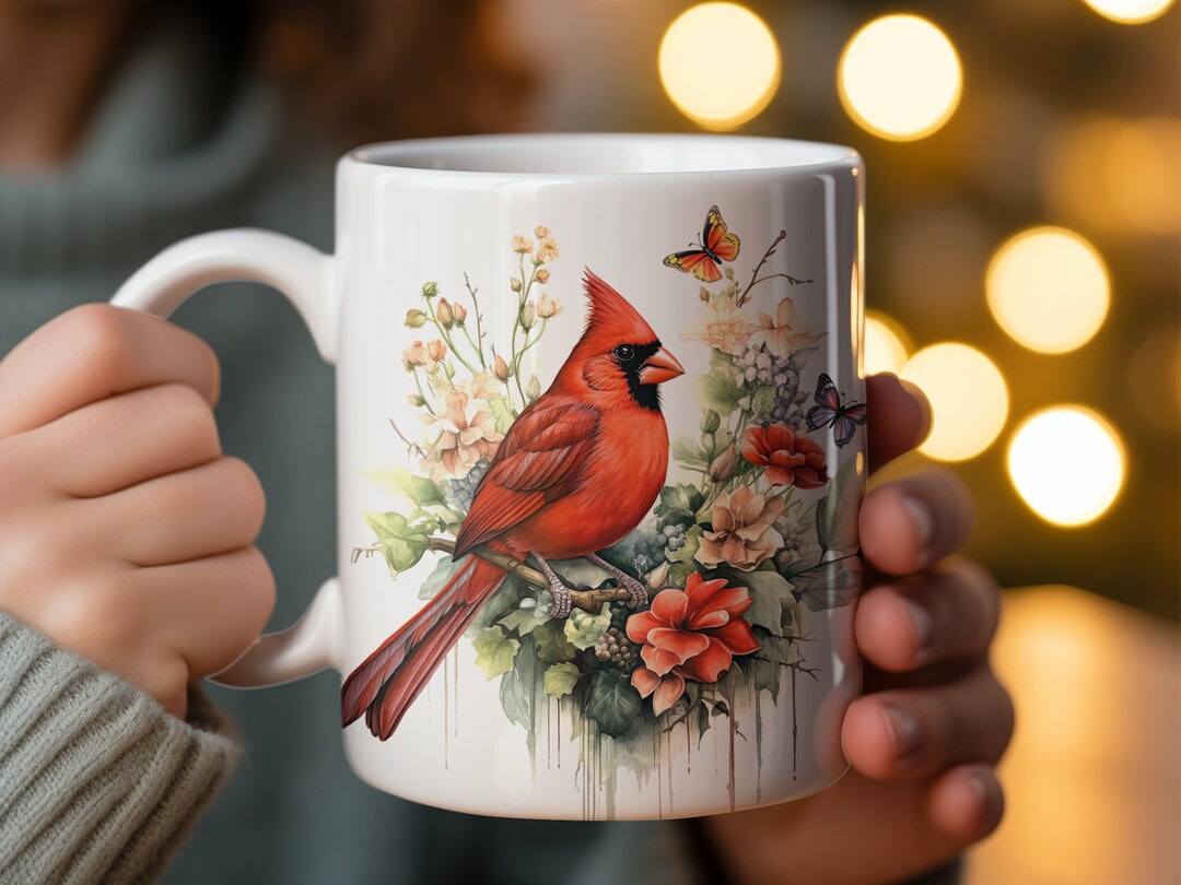Cardinal Bird Mug, Floral Coffee Cup, Nature Lover Gift, Bird Watcher ...