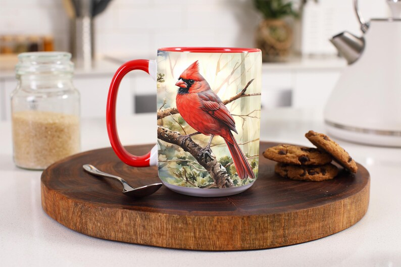 Cardinal Coffee Mug: Watercolor Bird Ceramic Cup - Christmas Farmhouse ...