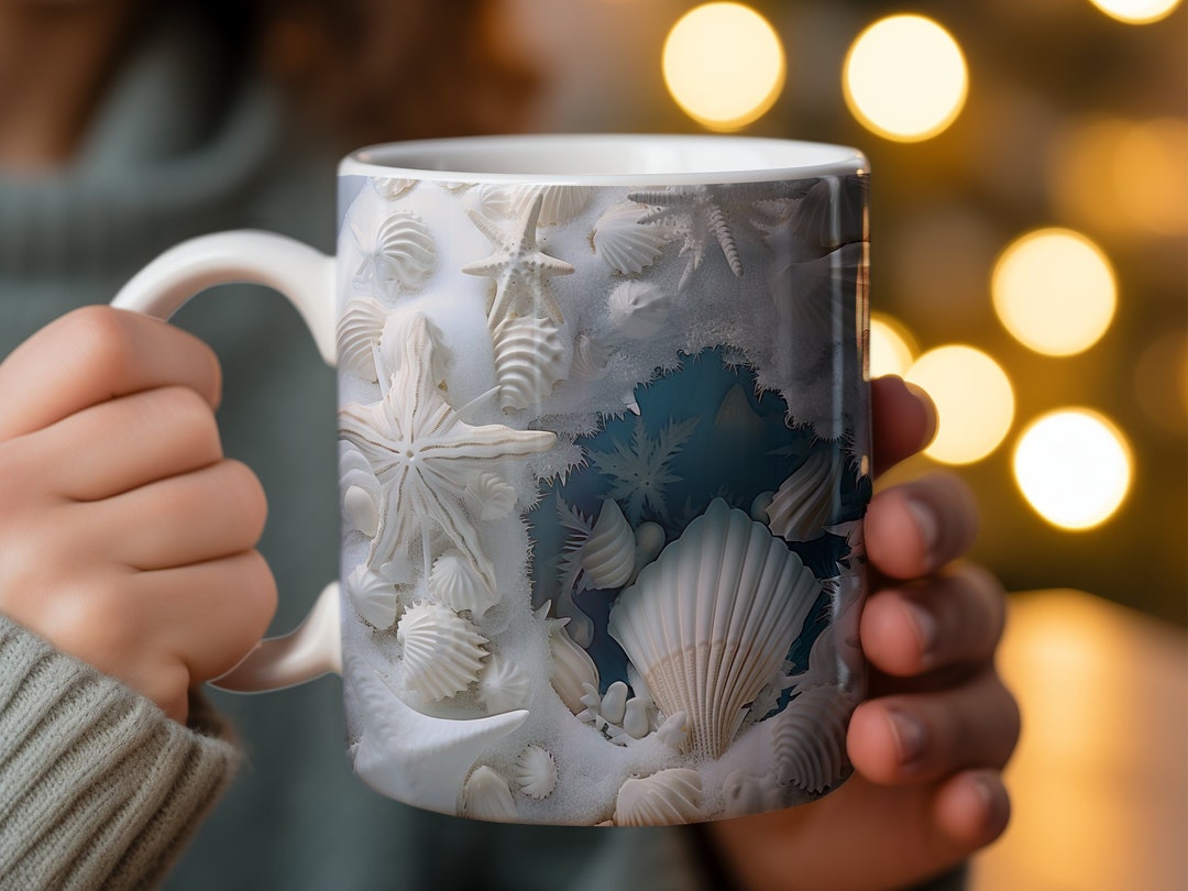 Wrap Around Ocean Themed Mug, Starfish and Shells Design, Ceramic ...