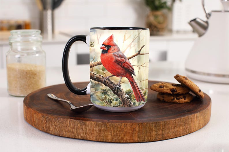 Cardinal Coffee Mug: Watercolor Bird Ceramic Cup - Christmas Farmhouse ...