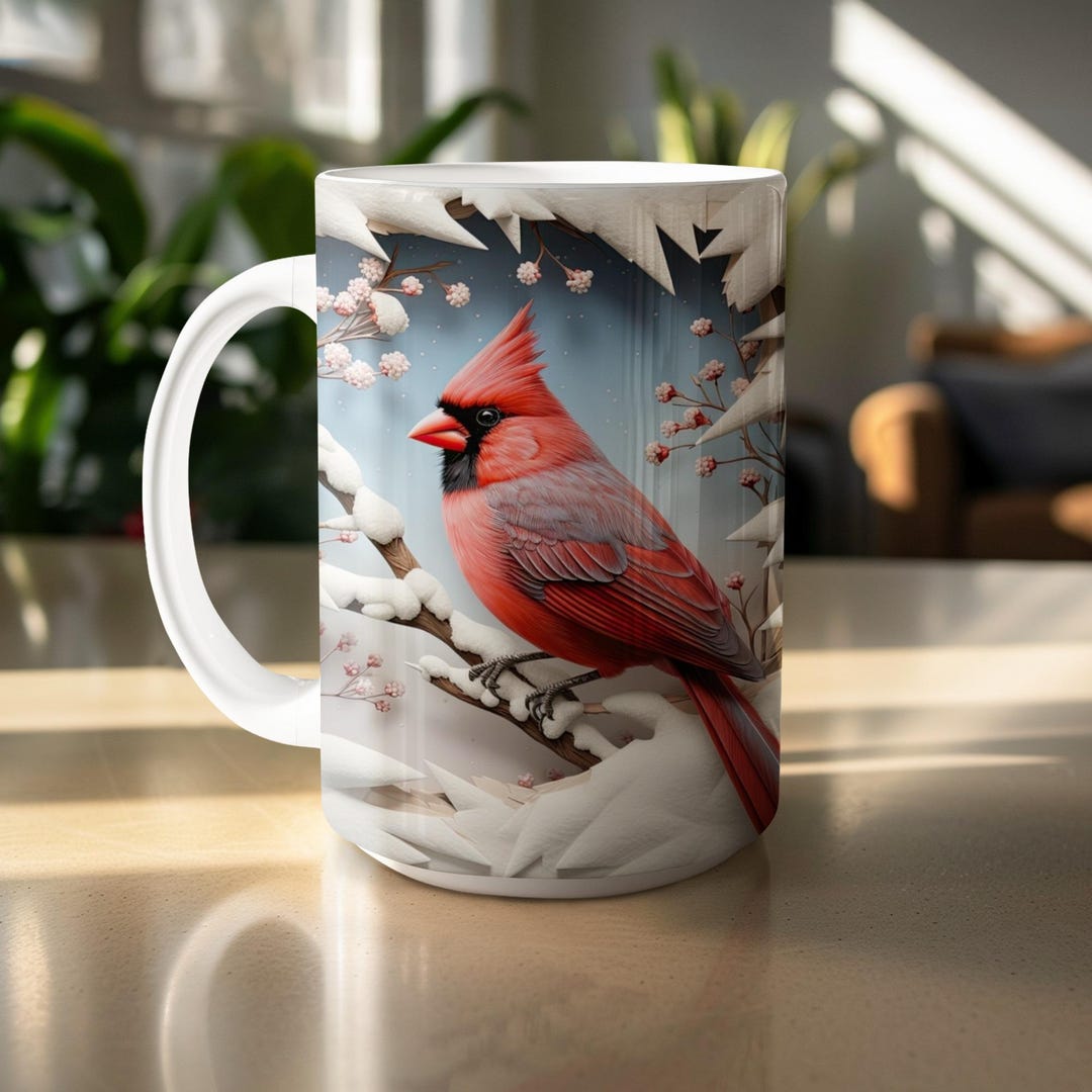 Red Cardinal Coffee Mug – 3D Winter Bird Design, Holiday Decor - Etsy