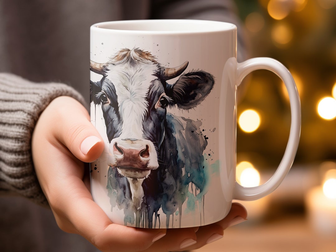 Cow Watercolor Art Mug, Farmhouse Kitchen Decor, Rustic Animal Coffee ...