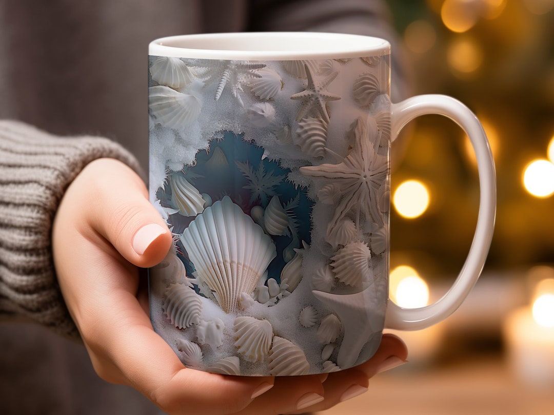 Wrap Around Ocean Themed Mug, Starfish and Shells Design, Ceramic ...