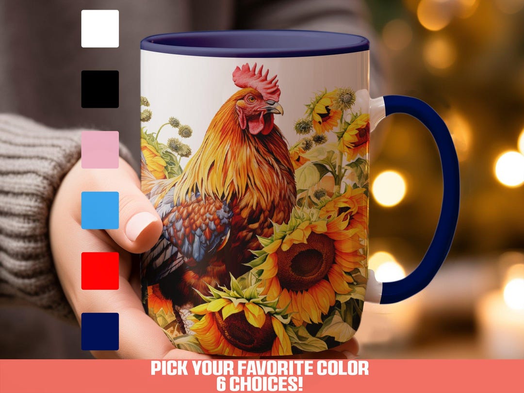 Rooster and Sunflowers Mug, Farmhouse Style Coffee Cup, Colorful ...