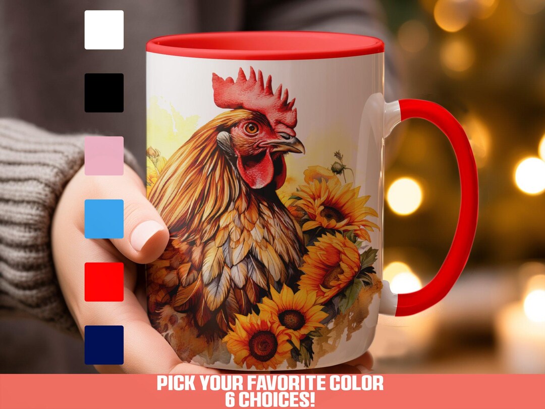 Rooster 15oz Mug With Sunflowers, Farm Animal Coffee Cup, Vibrant ...