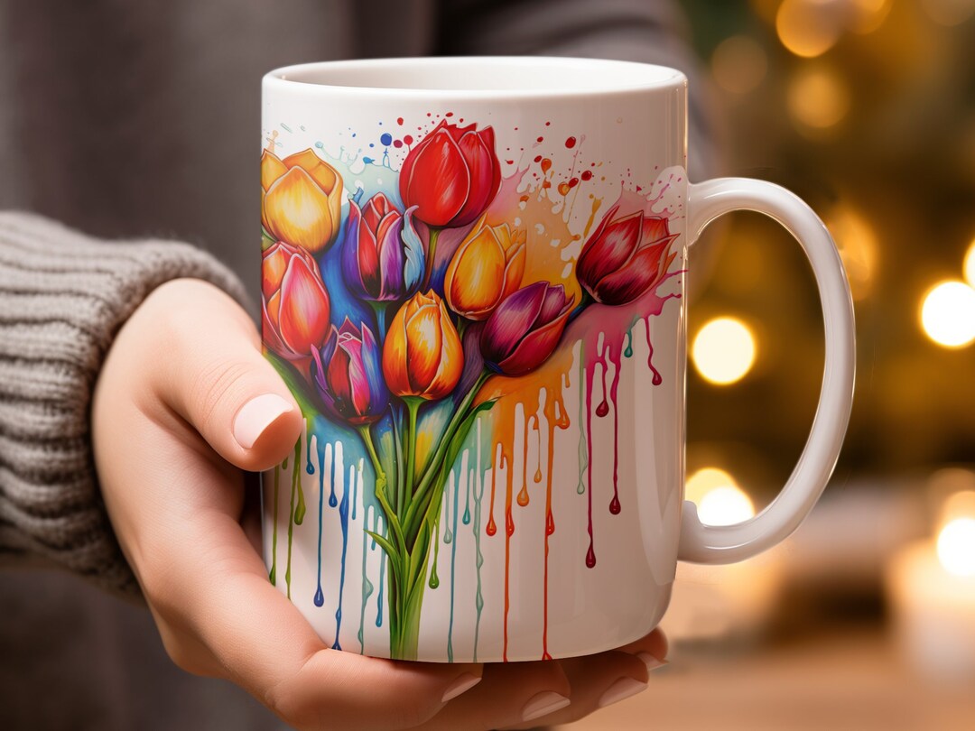 Colorful Floral Tulip Mug, Unique Artistic Design Coffee Cup, Perfect ...