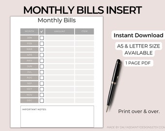 Bill Reminder Insert - Etsy