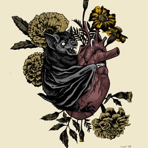 Bat Heart Print - Bat Art - Dark Art - Horror - Spooky - Halloween ...