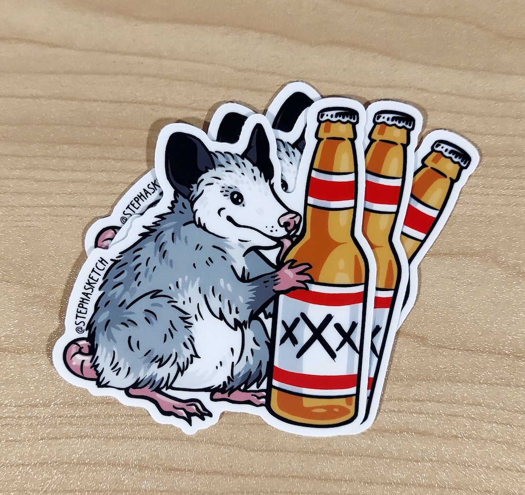 Beer Possum Sticker - Oppossum - Cute Possum - Decal - Vinyl Sticker ...
