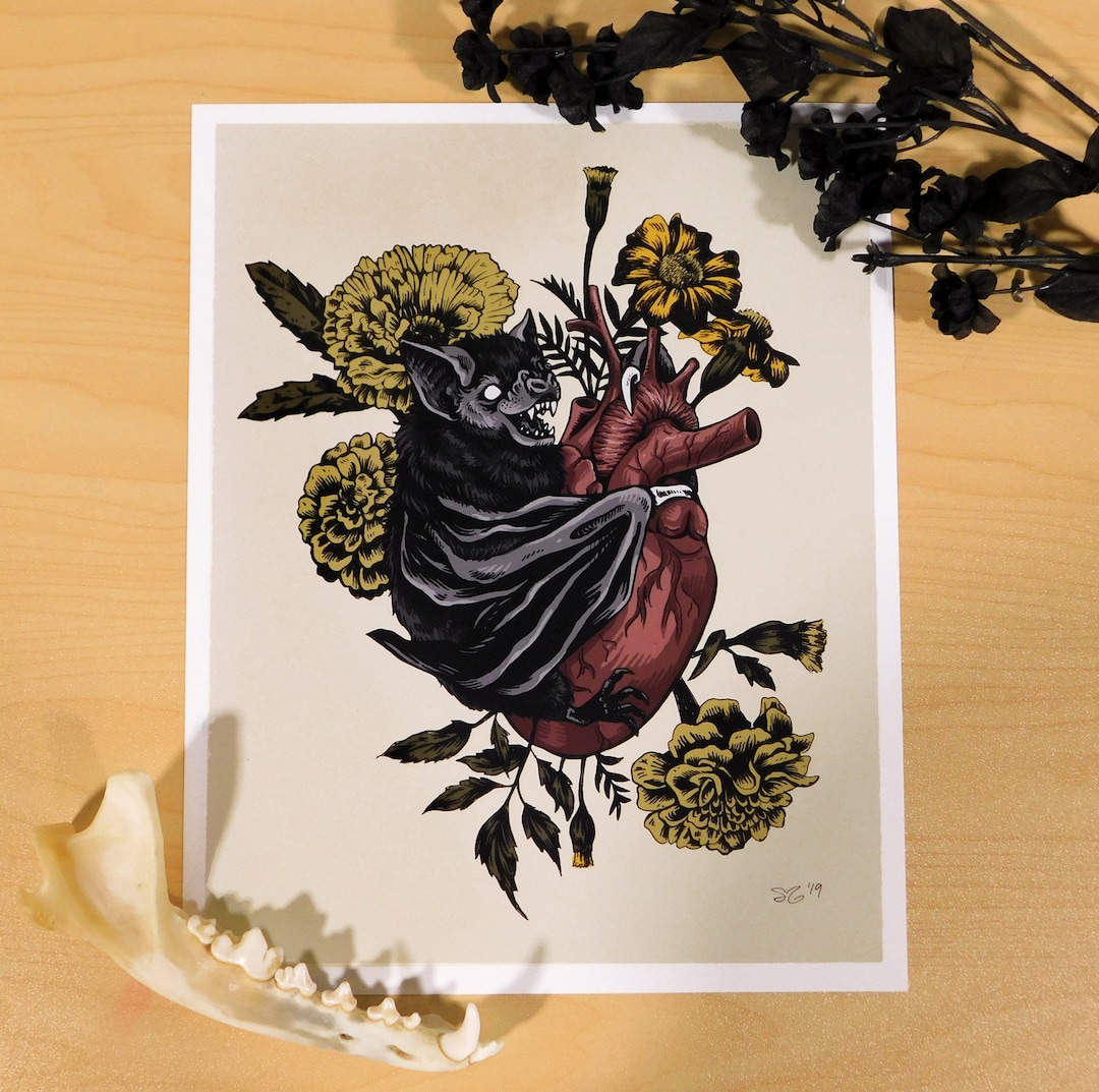 Bat Heart Print - Bat Art - Dark Art - Horror - Spooky - Halloween ...