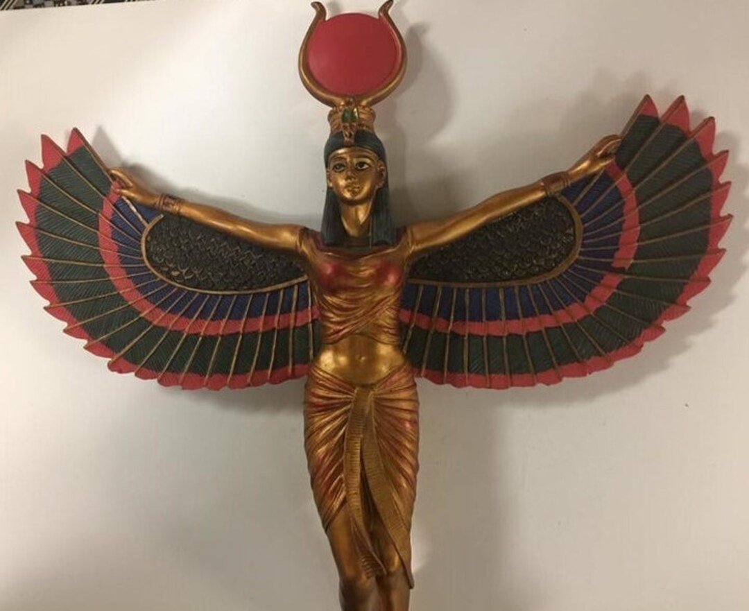 Unique Hand Gold Leafed and Detailed Egyptian Goddess Isis Wall Relief ...