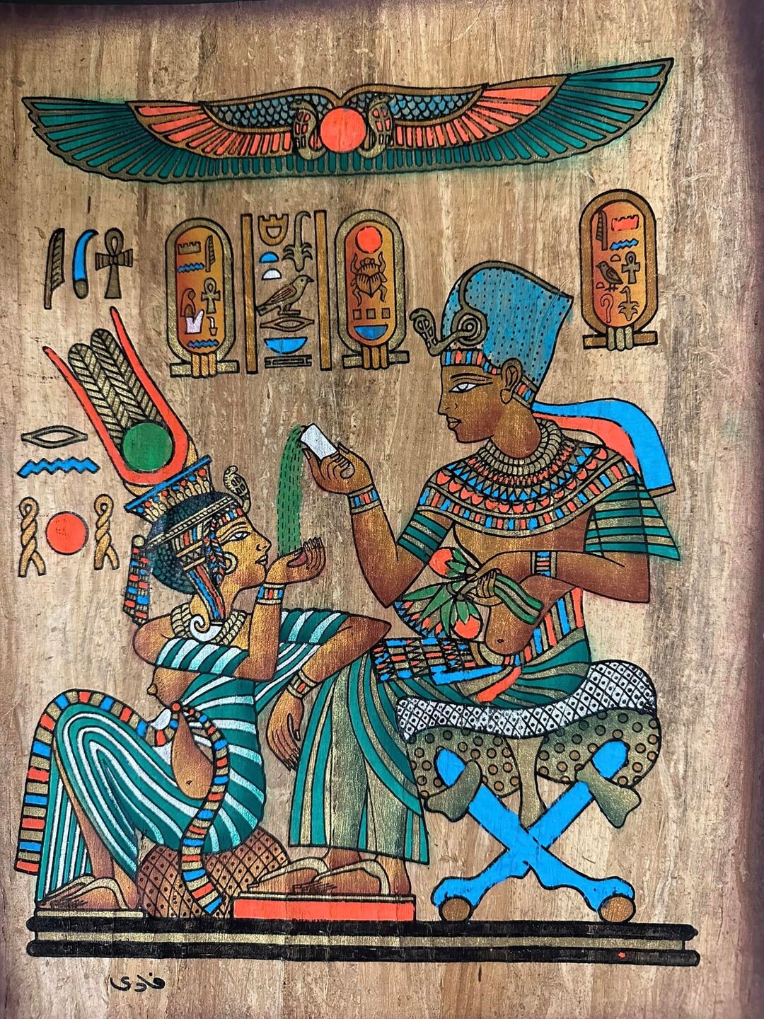 Vintage Egyptian Papyrus Made Signed by the Original Egyptian Artist ...