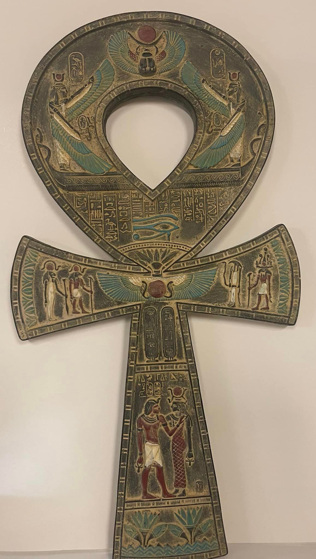 Unique Large Egyptian Ankh Hand Painted and Detailed 15'' L Made in ...