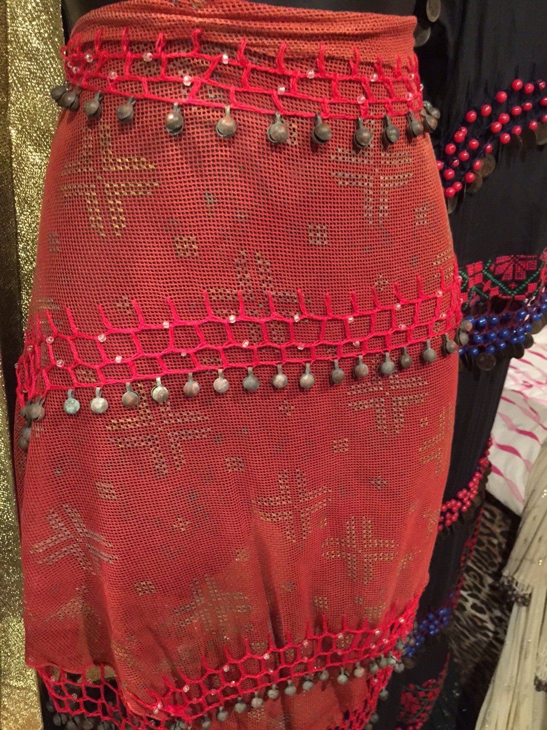 Vintage Long Red Scarf Shawl Made of Assuit Fabric and - Etsy