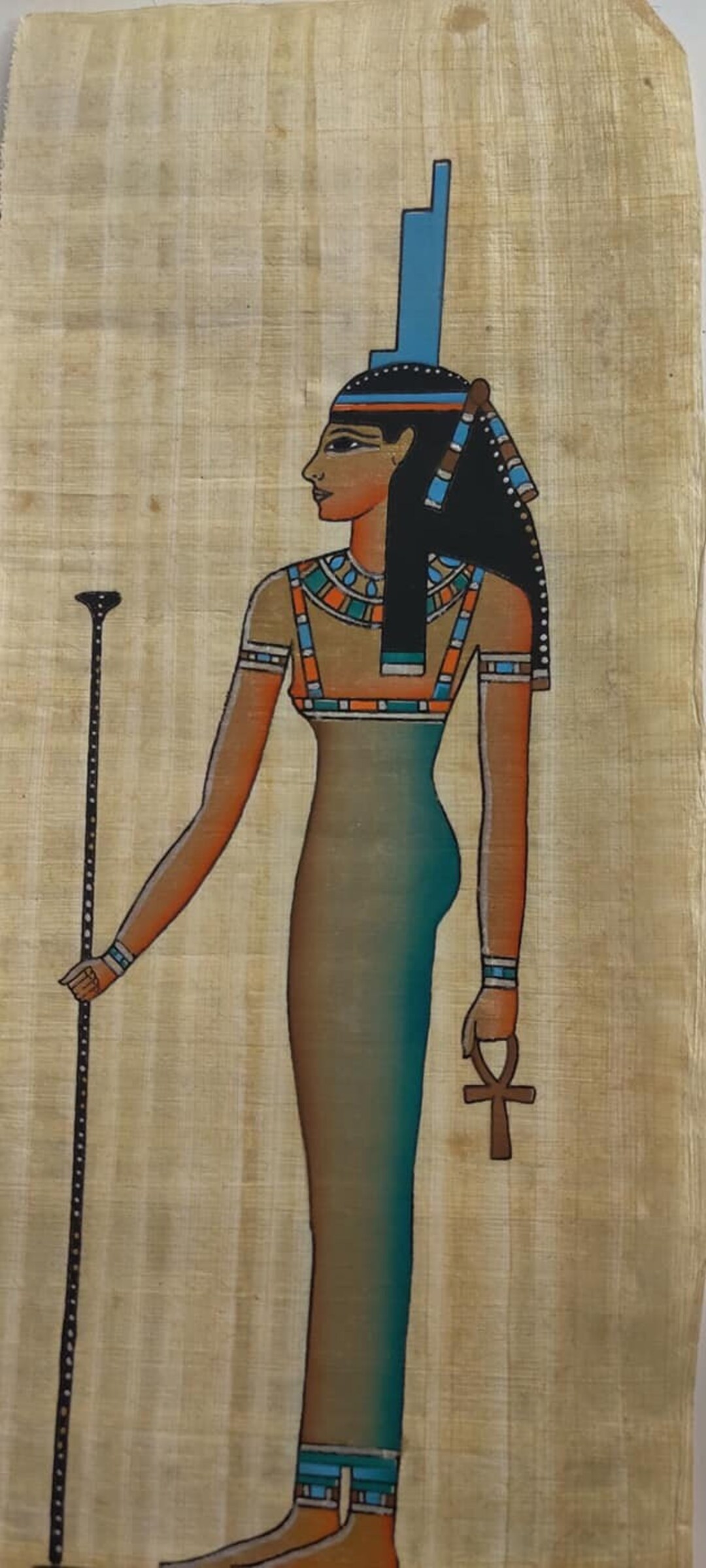 Vintage Hand Painted Papyrus Egyptian Goddess ISIS 16'' X 7'' Made in ...