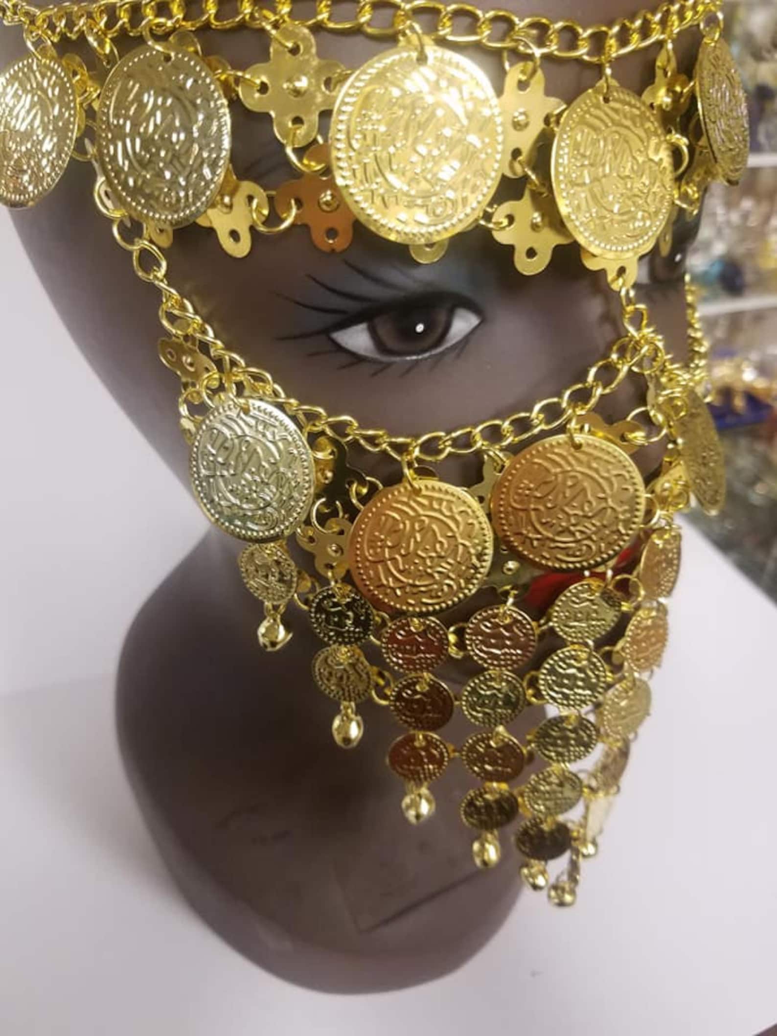 Unique Egyptian Brass Gold Coin Face Veil Piece Made In Egypt - Etsy 日本