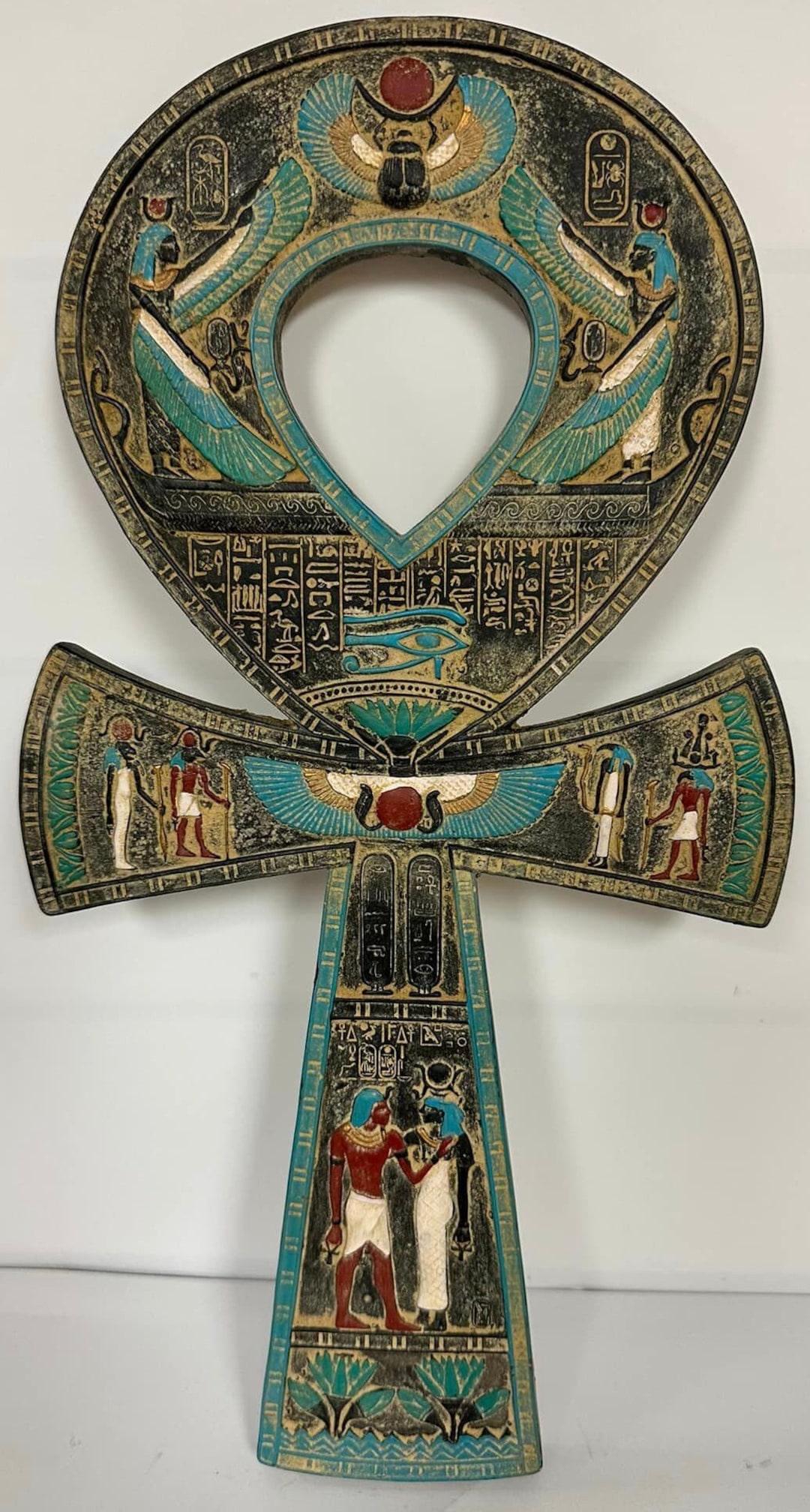 Unique Large Egyptian Ankh Hand Painted and Detailed 15'' L Made in ...