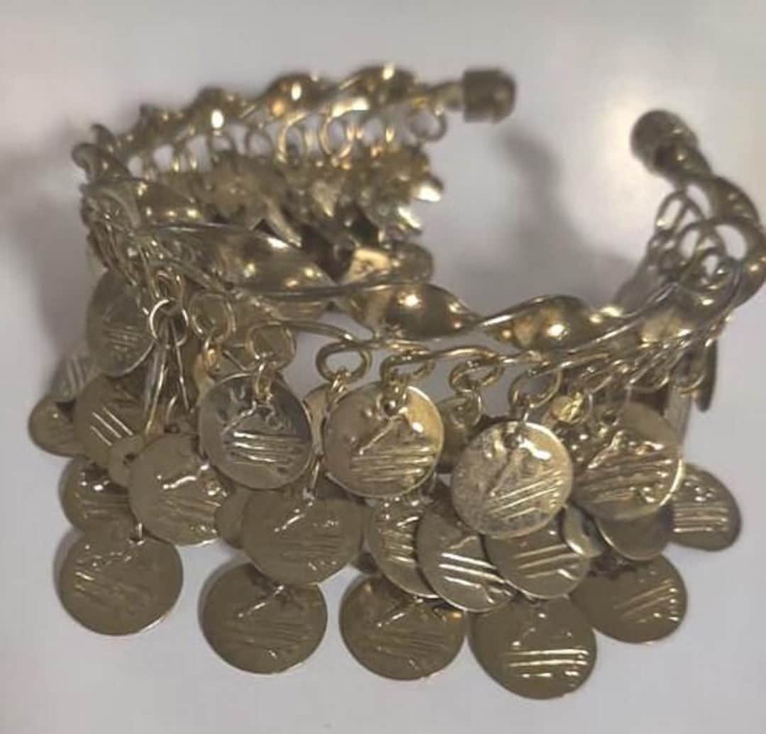 One Egyptian Brass Gold Plated Coin Bracelet & Anklet Adjustable Made ...