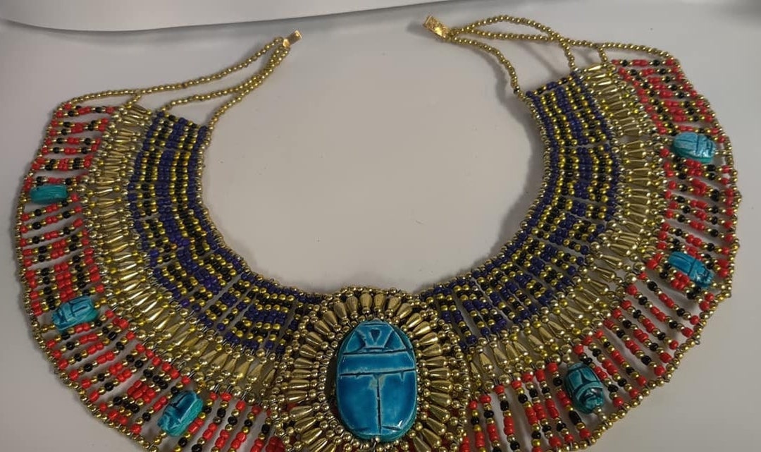 Unique Egyptian Hand Made Beaded Queen Cleopatra Scarab Necklace Made ...