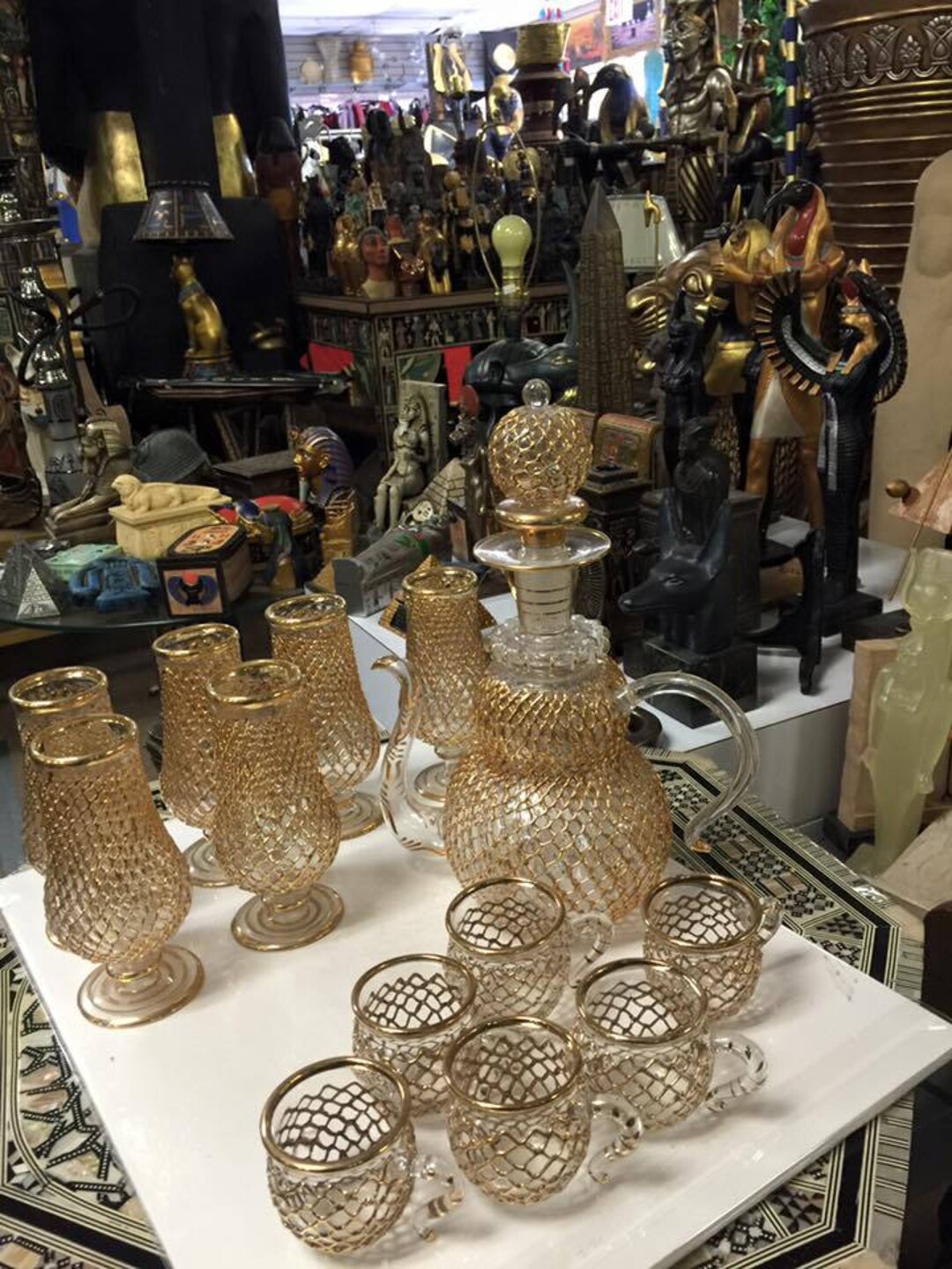 Unique Large Old Egyptian Tea Coffee Set Glass "made in Egypt" One of ...