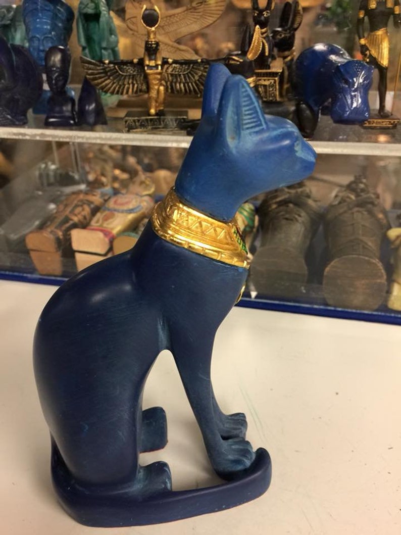 Unique Egyptian Blue Natural Stone Cat Statue 6'' H - Etsy