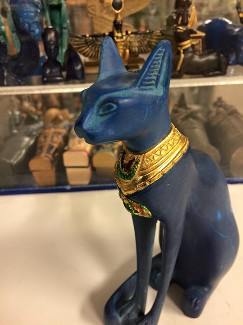 Unique Egyptian Blue Natural Stone Cat Statue 6'' H - Etsy