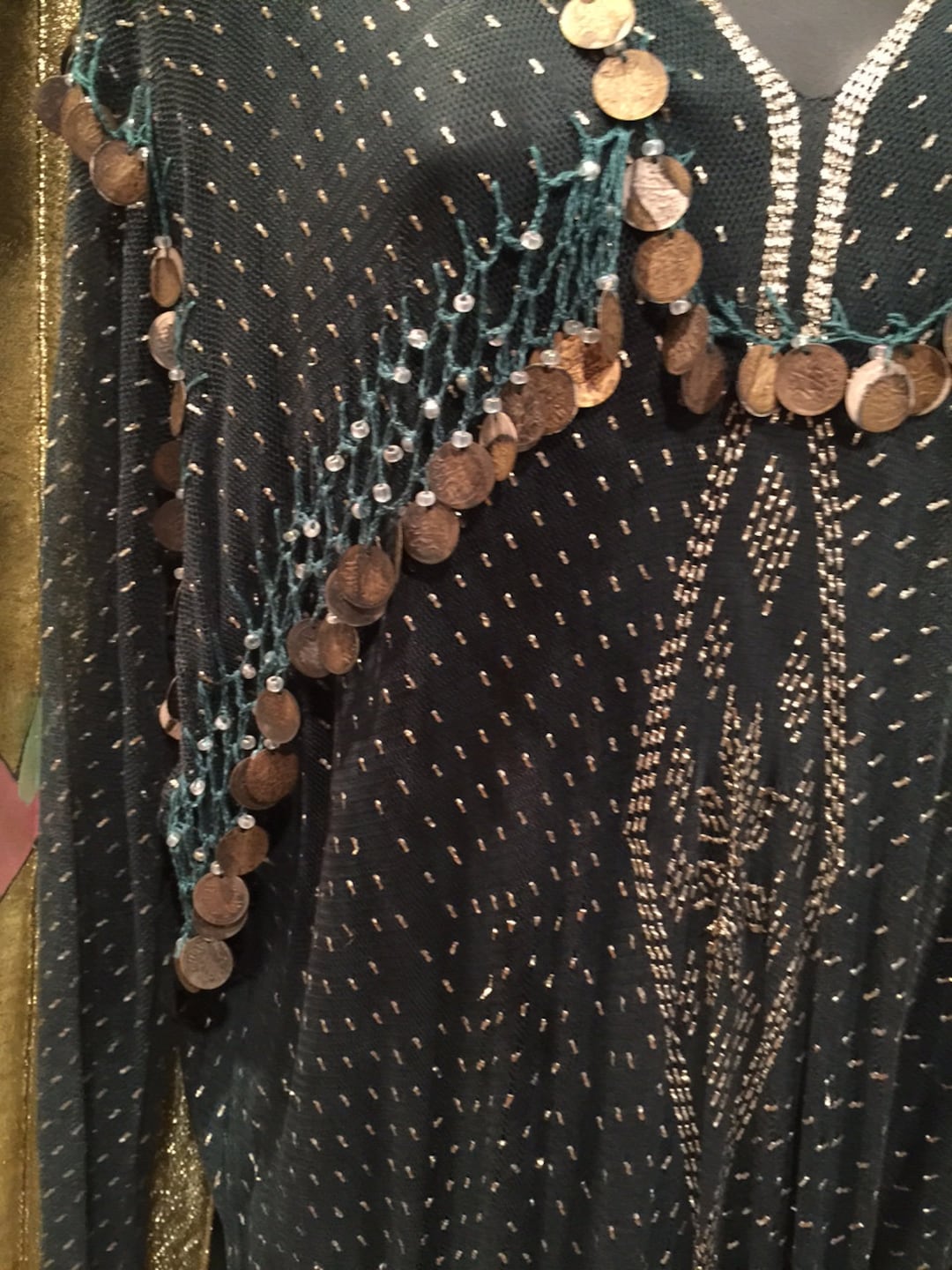 Vintage Green Dress Made of Assuit Fabric & Antique Old Coins Decorate ...