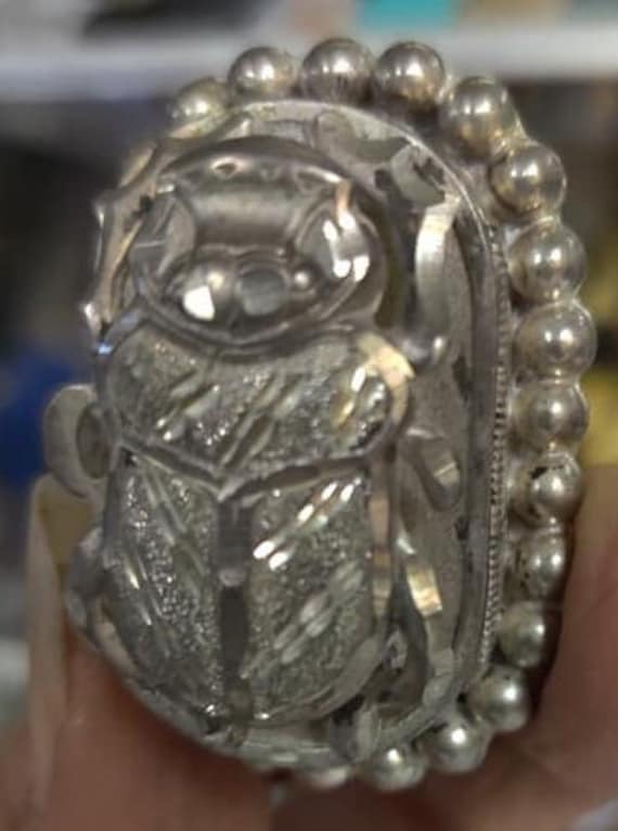 Vintage Unique Soldi Silver Scarab Pill Box Medicine… - Gem