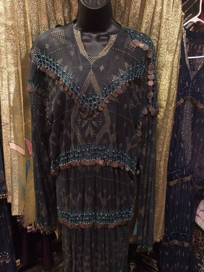 Vintage Green Dress Made of Assuit Fabric & Antique Old Coins | Etsy