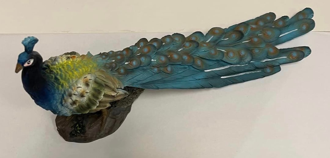 Unique Peacock 14'' L Hand Painted Home Decor Collectible - Etsy