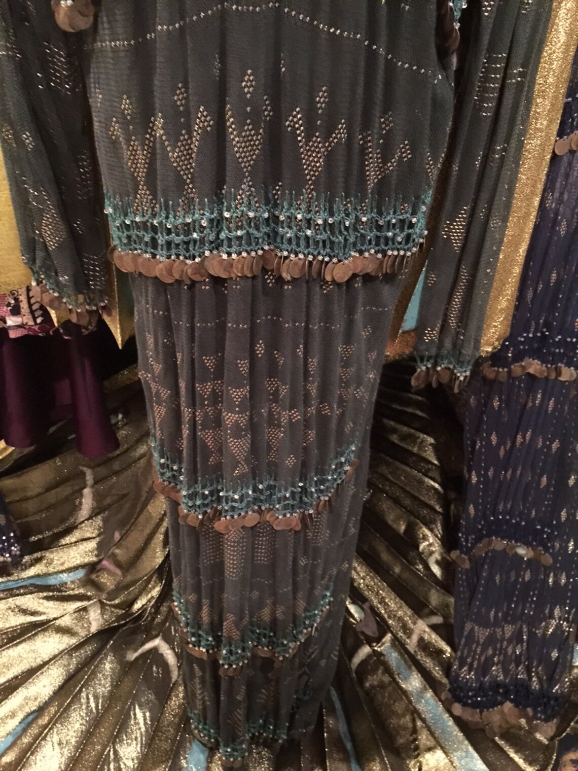 Vintage Green Dress Made of Assuit Fabric & Antique Old Coins | Etsy