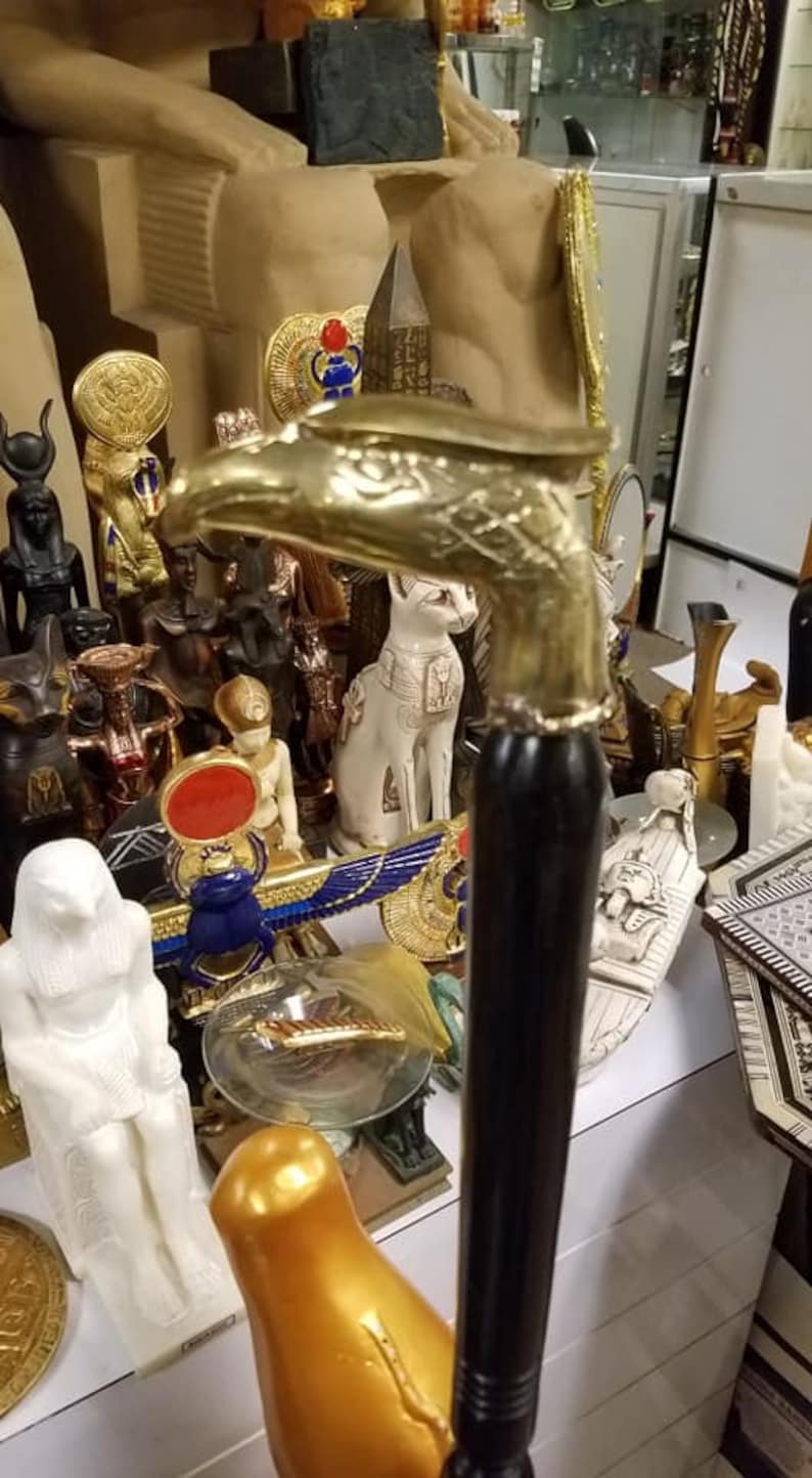 Vintage Egyptian Brass God Hours Head Walking Cane stick Hand Carved ...