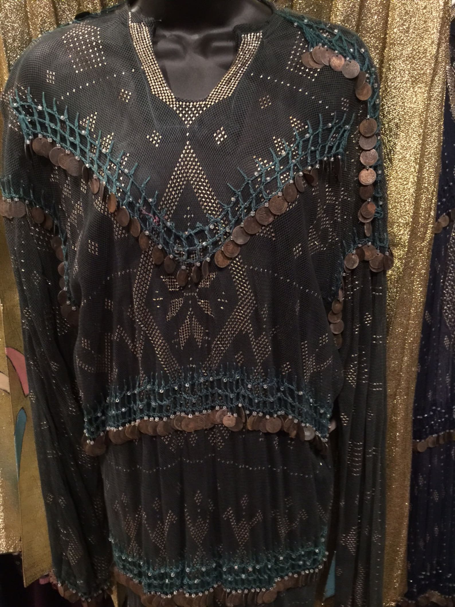 Vintage Green Dress Made of Assuit Fabric & Antique Old Coins | Etsy