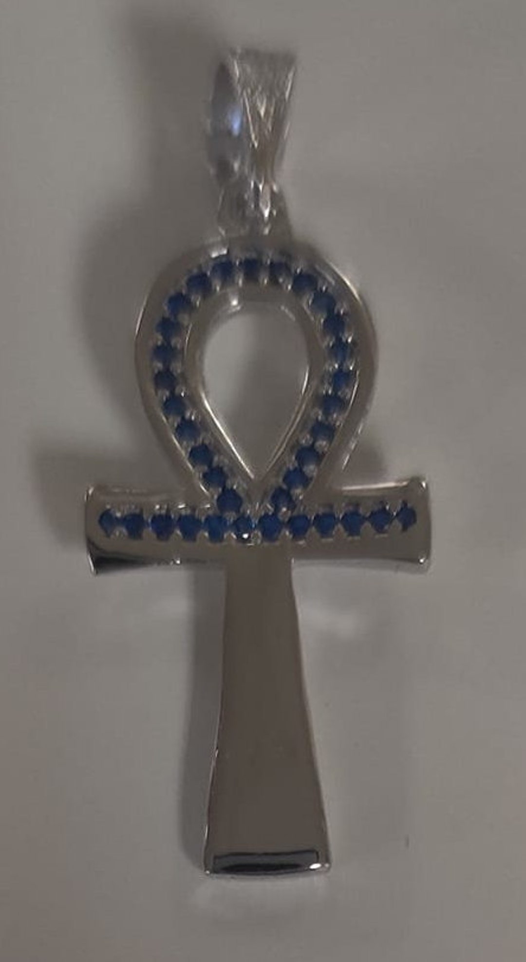 Unique Egyptian Sterling Silver ANKH Charm Sapphire Stone 1 1/2'' L X 1 ...