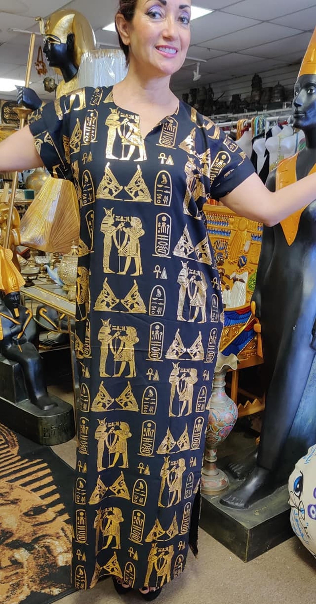 Unique Egyptian 100% Cotton Black and Gold Caftan (galabeya) for Size ...