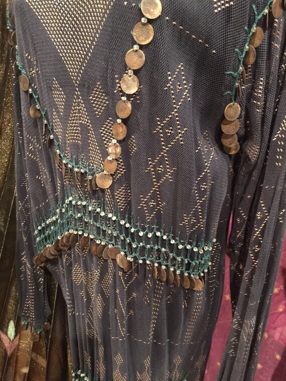 Vintage Green Dress Made of Assuit Fabric & Antique O… - Gem