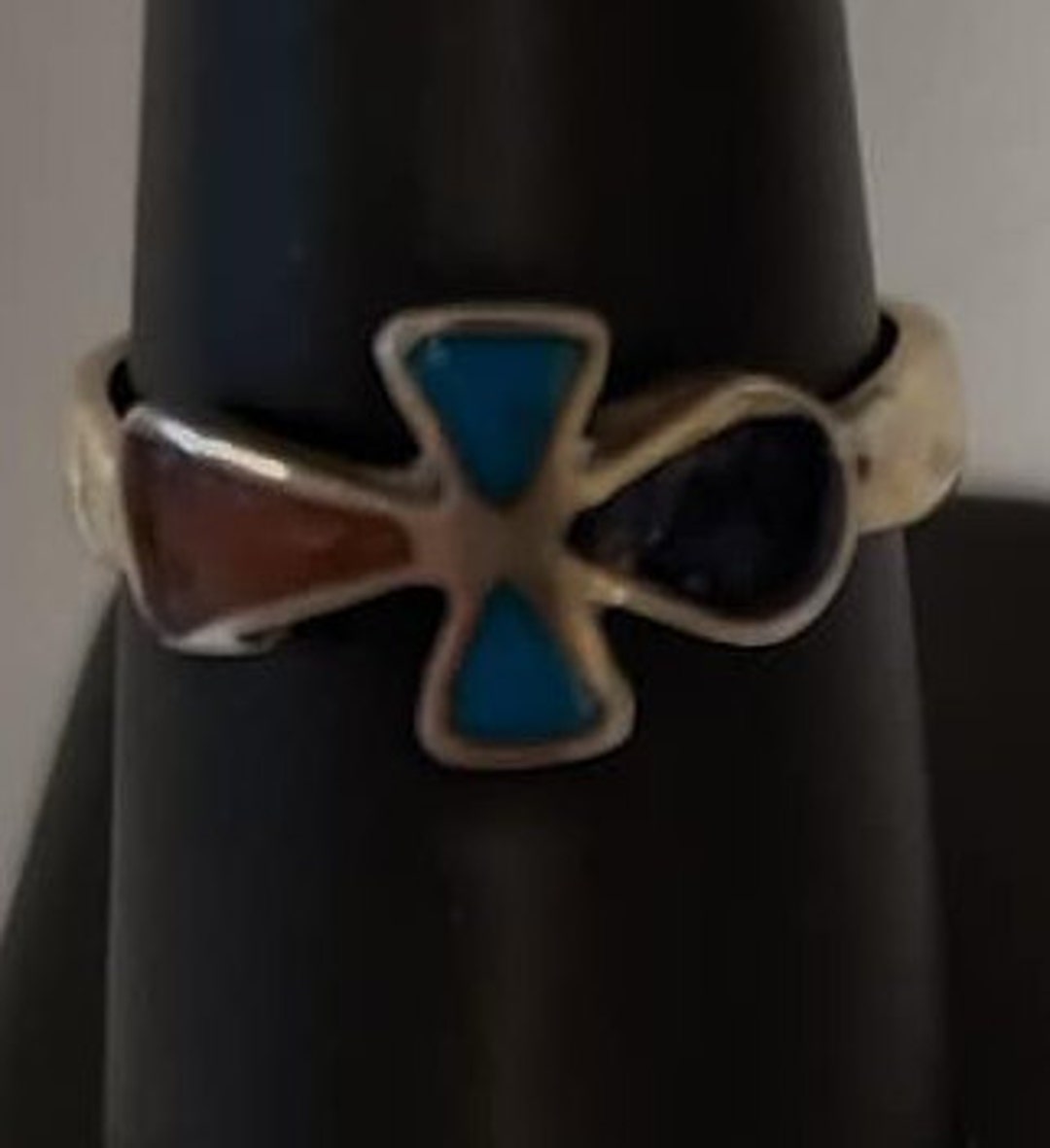 Vintage único egipcio Ankh real turquesa, coral y anillo de piedra ...