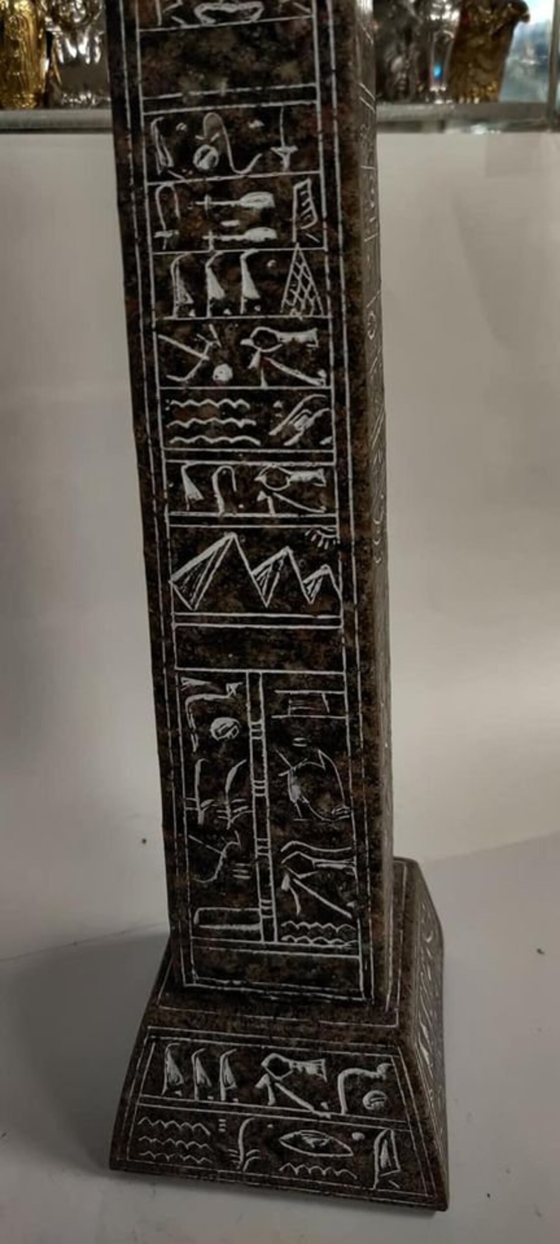 Vintage Large Egyptian Hand Carved OBELISK Natural Stone 24'' H Made in ...