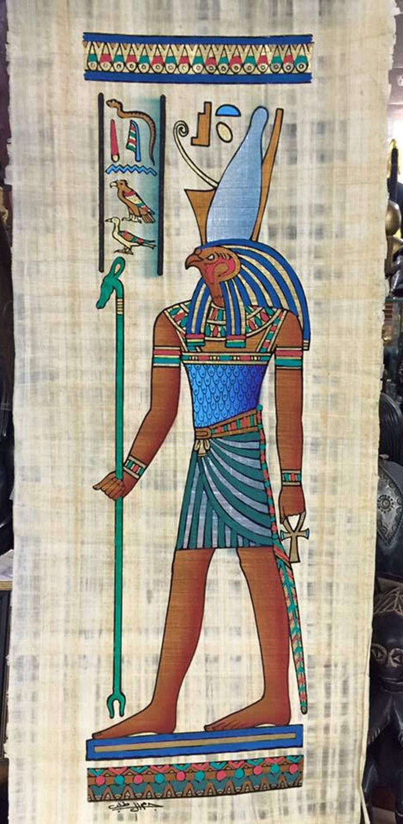Vintage Papyrus Egyptian God Horus Made in Egypt and Signed by the ...
