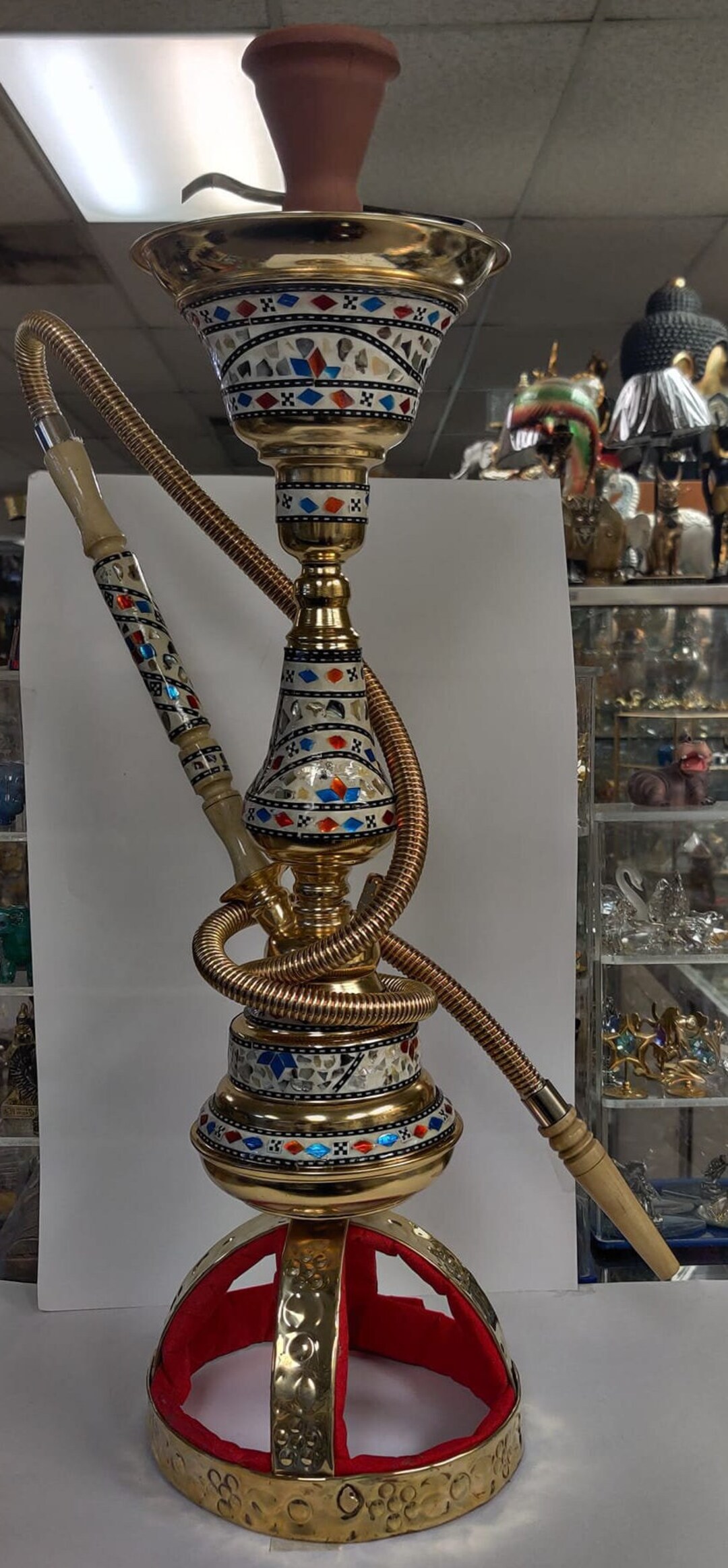 Unique LARGE Egyptian Brass Mother of Pearl Inlay Round Hand Made Belly ...