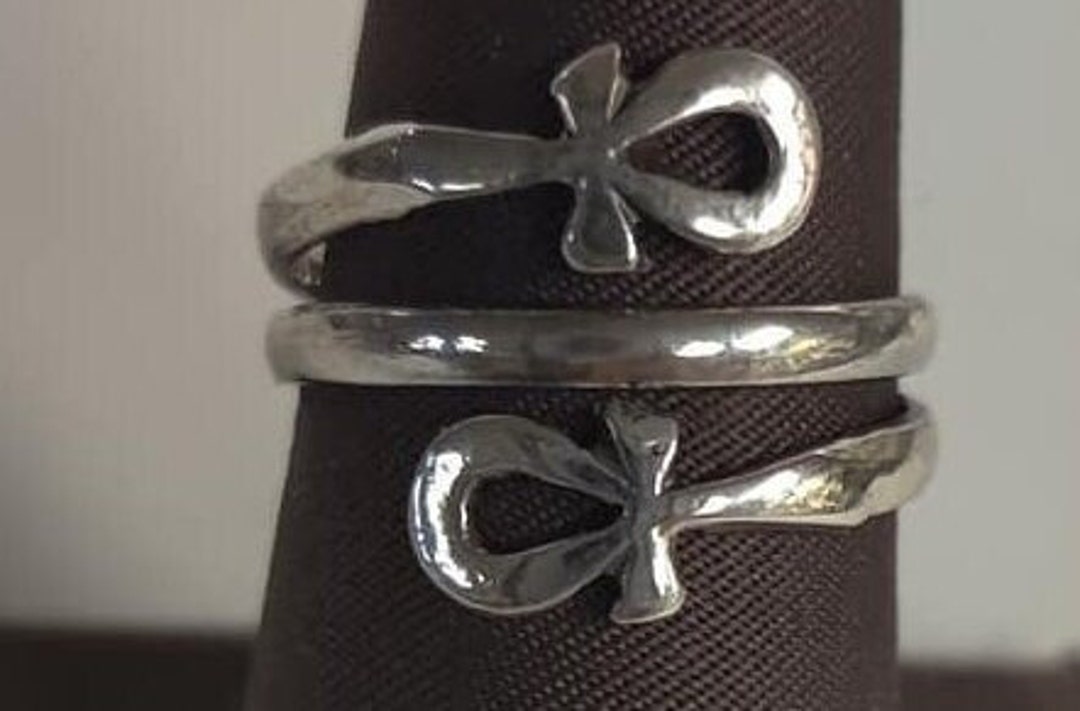 Unique Egyptian Double Ankh Ring Size 6,7,8,9, and 10 Solid Silver Made ...