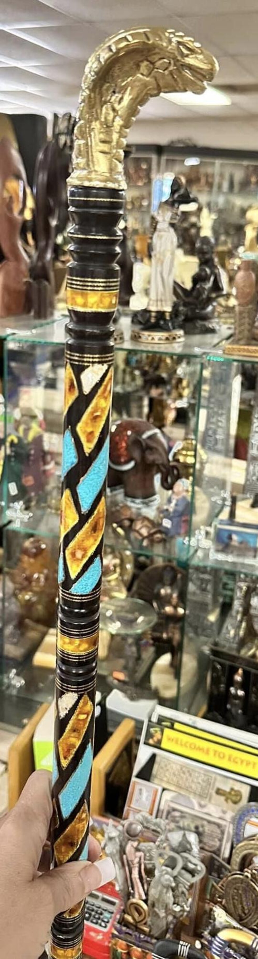 Unique Handcrafted Egyptian Ebony Wood Walking Cane Stick With Cobra ...