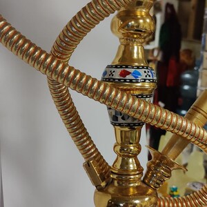 Egyptian Brass Mother of Pearl Inlay Round Hand Made Belly Dance Shisha ...
