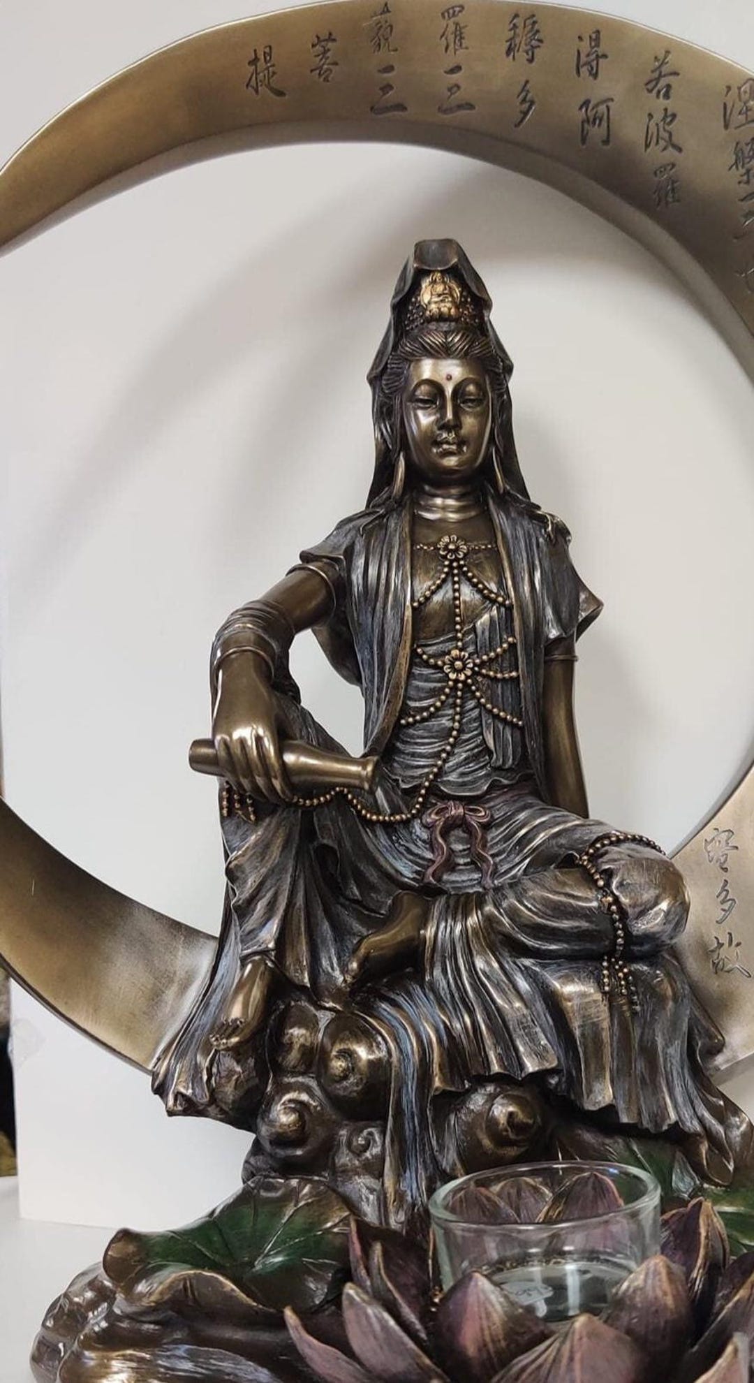 Unique Large Heavy Statue the Water & Moon Quan Yin on Crescent Moon ...