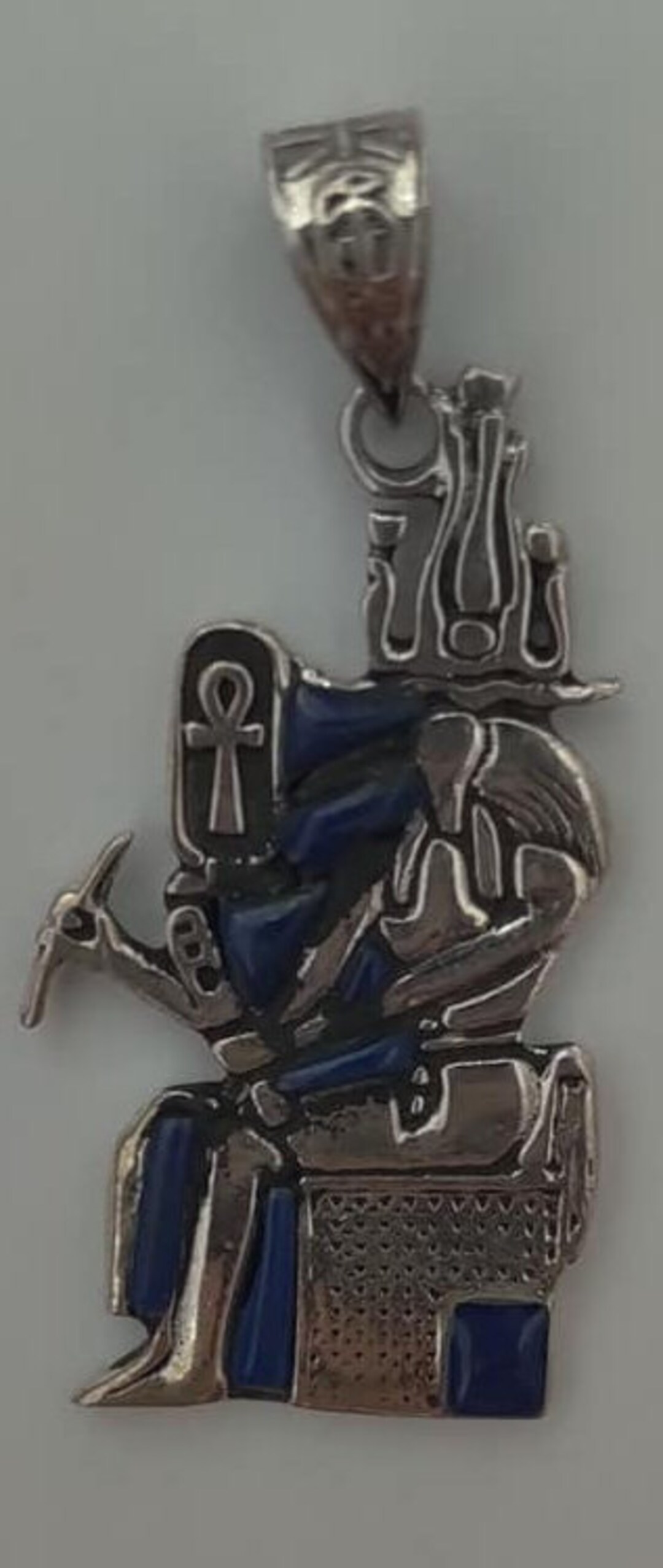 Unique Solid Silver Stamped Egyptian God Thoth Pendant /with Lapis ...