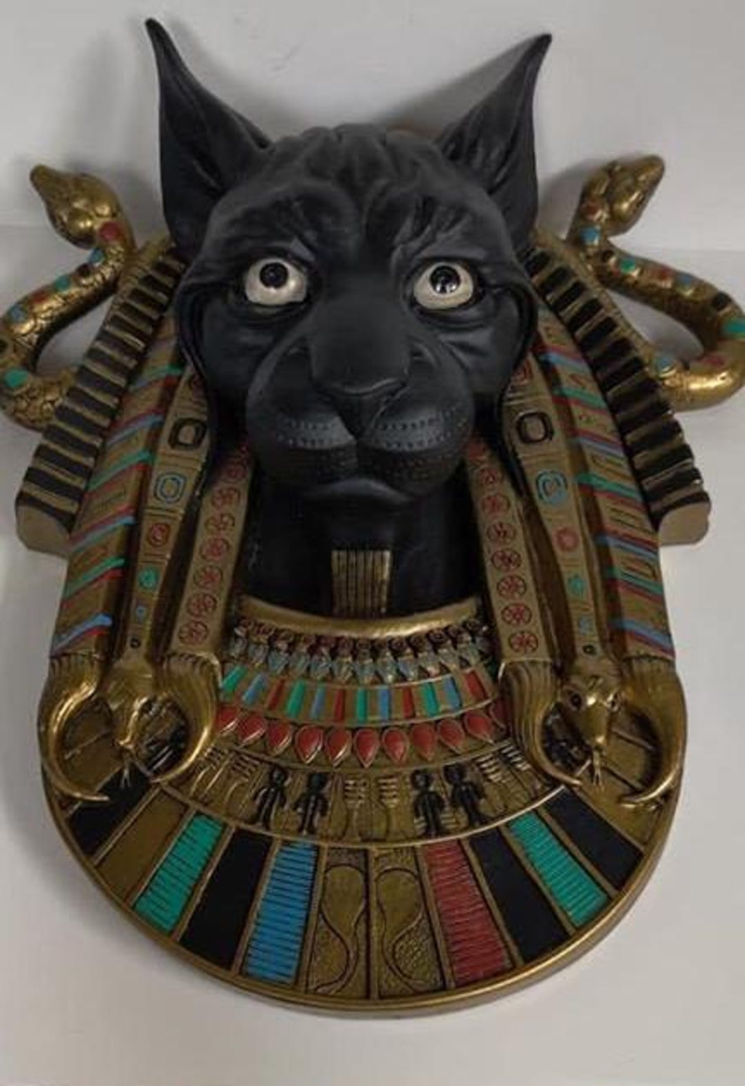 Unique Art Hand Carved Goddess Bastet Egyptian Cat Plaque Statue Home ...
