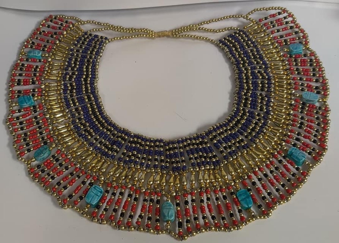 Unique Egyptian Hand Made Beaded Queen Cleopatra Scarab Necklace Made ...