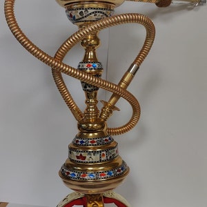 Egyptian Brass Mother of Pearl Inlay Round Hand Made Belly Dance Shisha ...